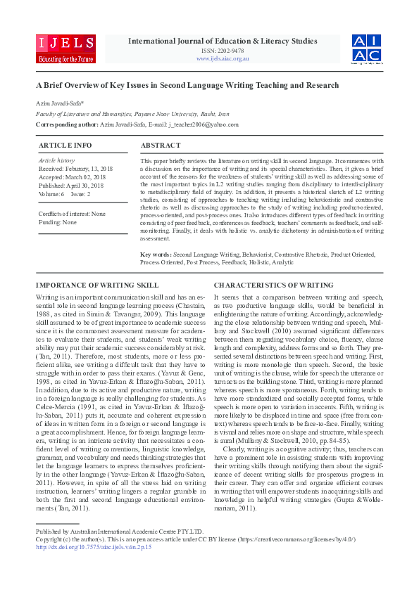 (PDF) A Brief Overview of Key Issues in Second Language Writing ...