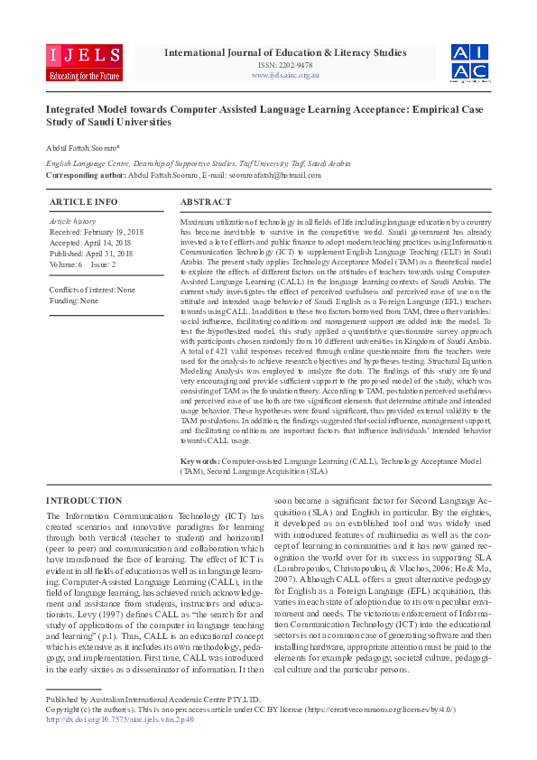 (PDF) Integrated Model towards Computer Assisted Language Learning ...