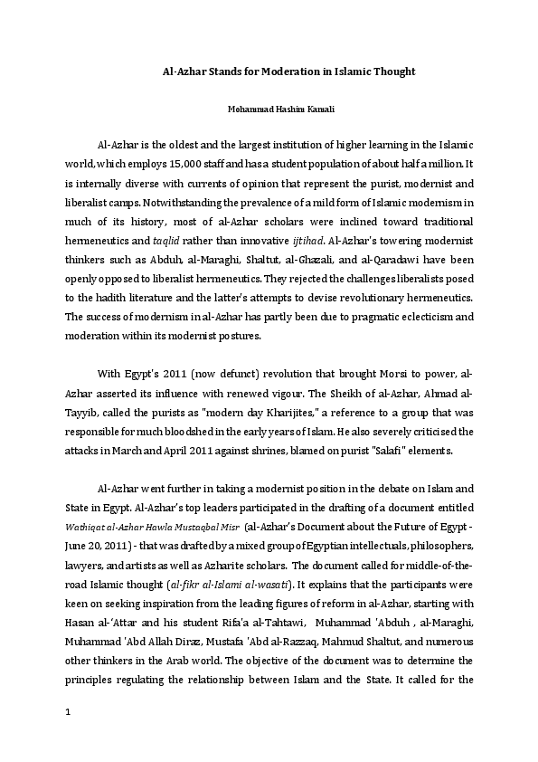 (DOC) Al-Azhar Stands for Moderation in Islamic Thought