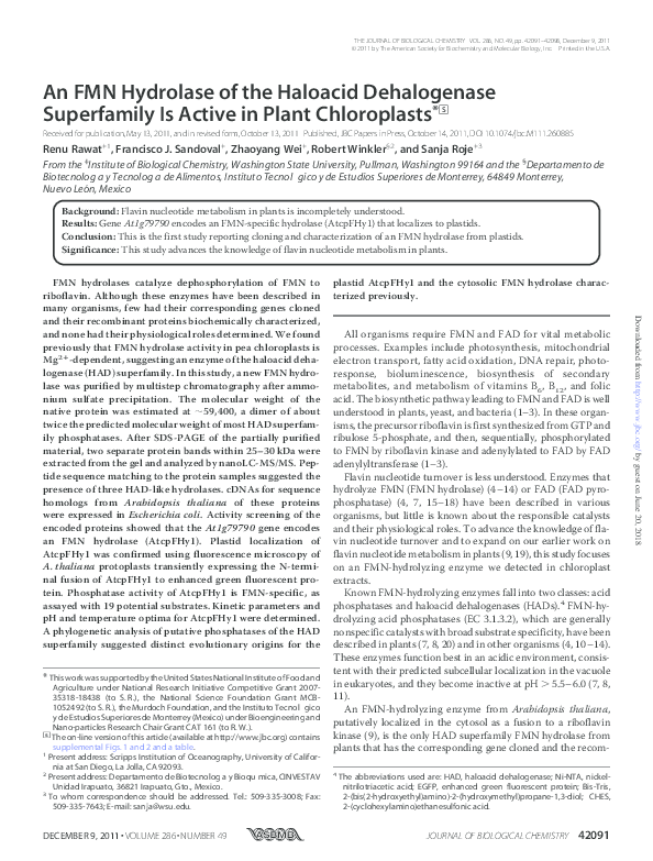 (PDF) An FMN Hydrolase of the Haloacid Dehalogenase Superfamily Is ...