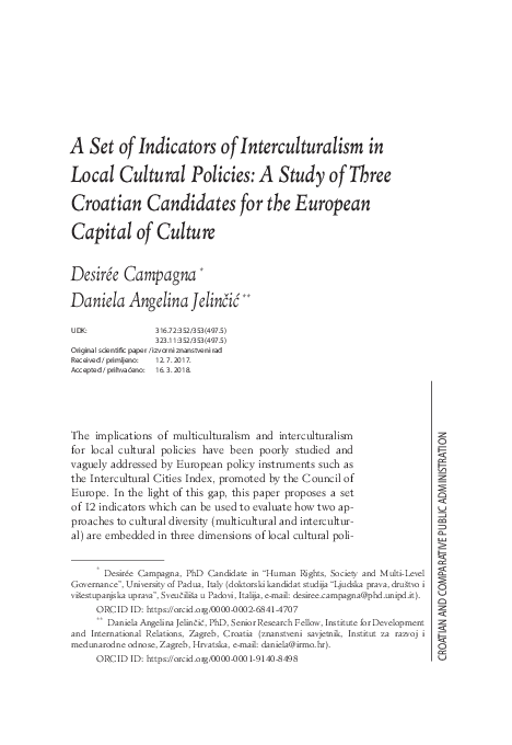 A Set of Indicators of Interculturalism in Local Cultural Policies: A ...