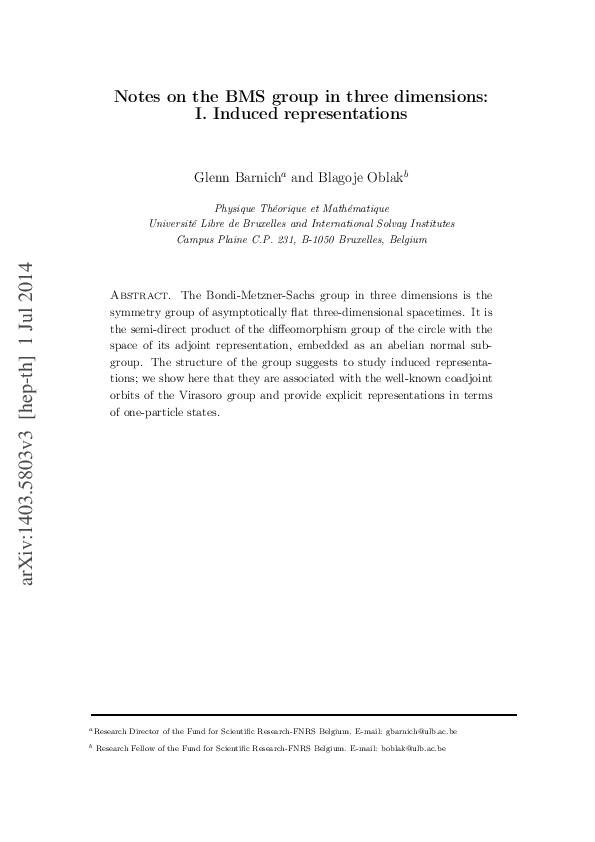 (PDF) Notes on the BMS group in three dimensions: I. Induced ...