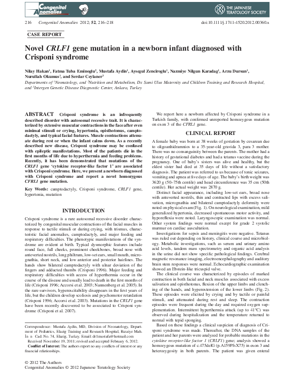 (PDF) Novel CRLF1 gene mutation in a newborn infant diagnosed with ...