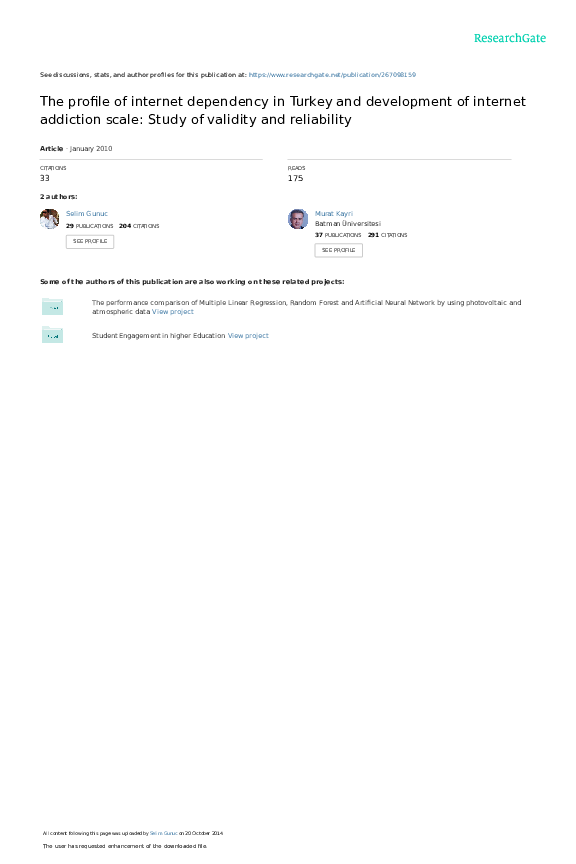 (PDF) The Profile of Internet Dependency in Turkey and Development of ...