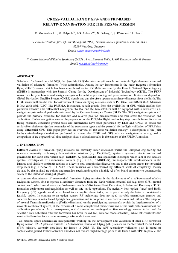 Pdf Cross Validation Of Gps And Ffrf Based Relative Navigation For The Prisma Mission
