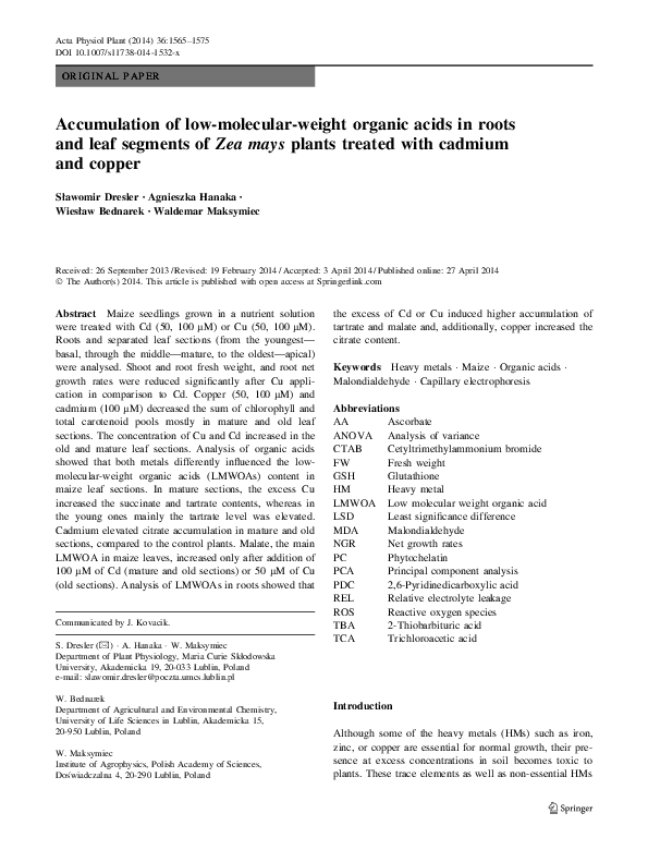 (PDF) Accumulation of low-molecular-weight organic acids in roots and ...