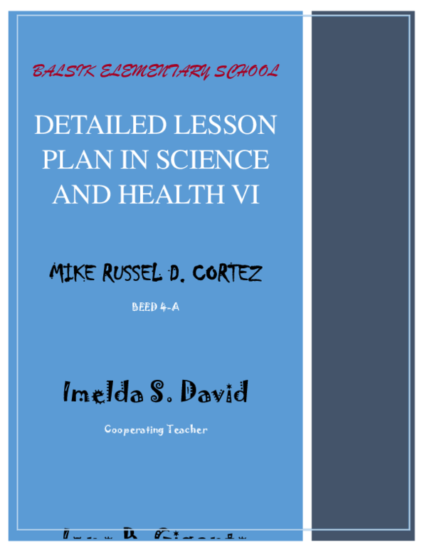 (DOC) A DETAILED LESSON PLAN IN SCIENCE AND HEALTH VI