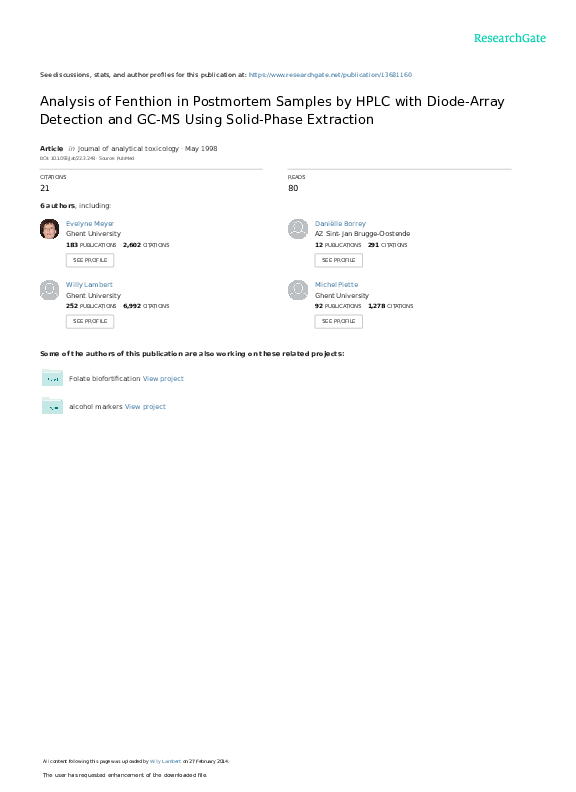 (PDF) Analysis of Fenthion in Postmortem Samples by HPLC with Diode-Array Detection and GC-MS ...
