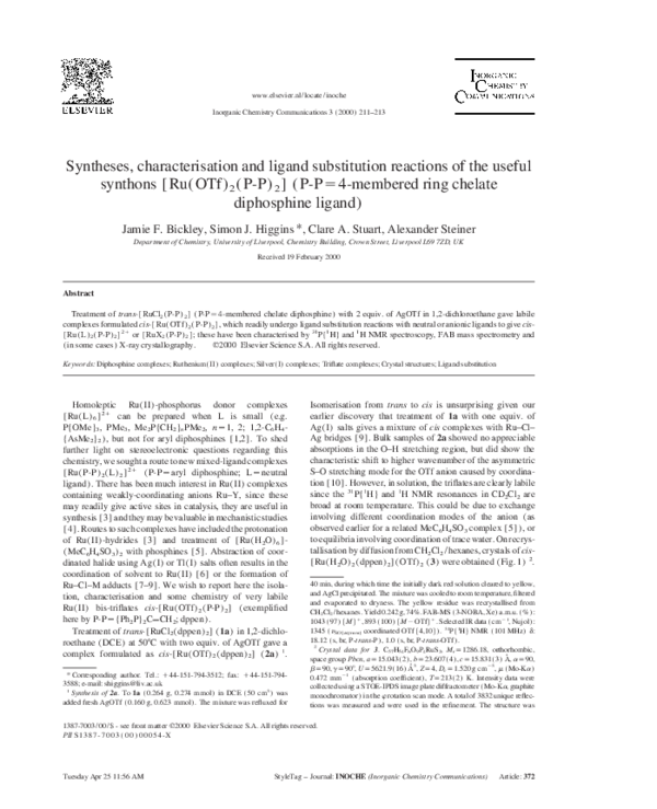 (PDF) Syntheses, characterisation and ligand substitution reactions of ...