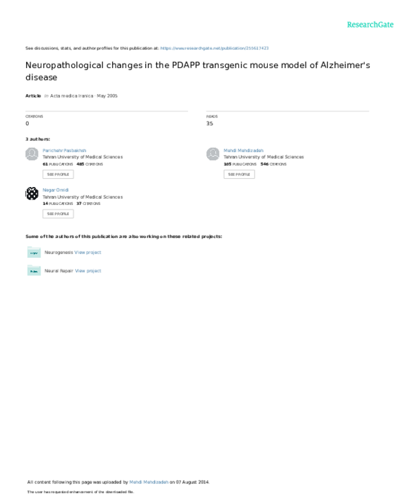 (PDF) Neuropathological changes in the PDAPP transgenic mouse model of ...