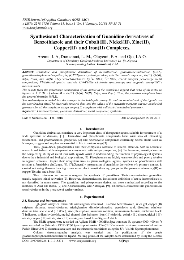 (PDF) Synthesisand Characterization of Guanidine derivatives of Benzothiazole and their Cobalt ...