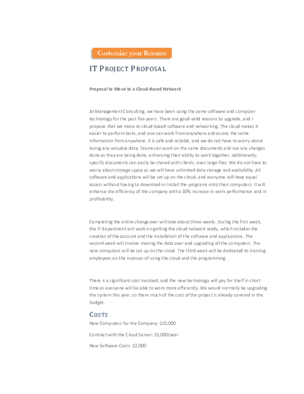 (DOC) IT Project Proposal Proposal to Move to a Cloud-Based Network