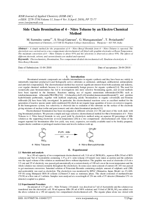 (PDF) Side Chain Bromination of 4 – Nitro Toluene by an Electro ...