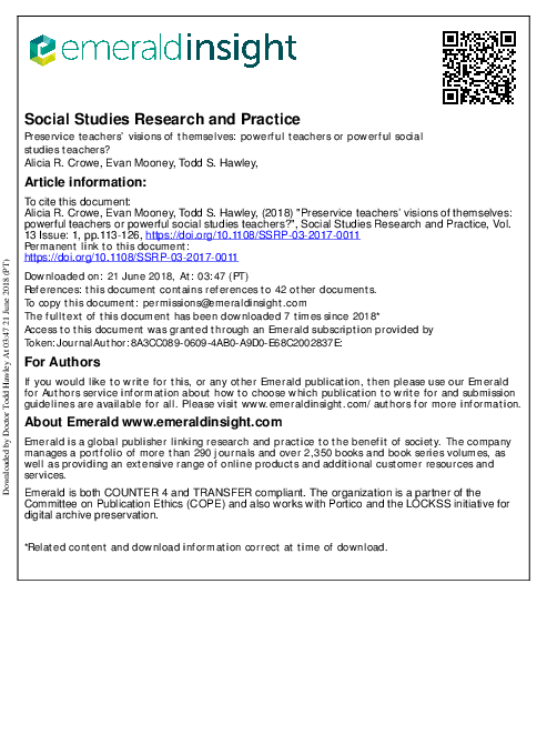 (PDF) Social Studies Research and Practice Article information: For Authors