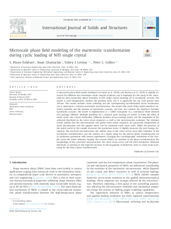 Pdf Microscale Phase Field Modeling Of The Martensitic Transformation During Cyclic Loading Of