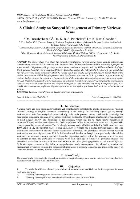 (PDF) A Clinical Study on Surgical Management of Primary Varicose Veins