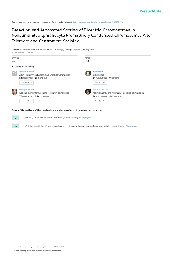 (PDF) Detection and Automated Scoring of Dicentric Chromosomes in Nonstimulated Lymphocyte ...