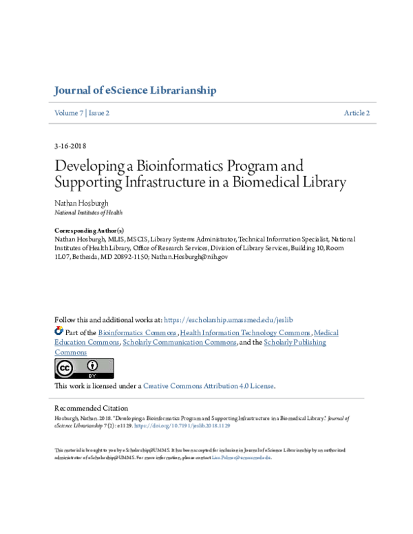 (PDF) Developing a Bioinformatics Program and Supporting Infrastructure in a Biomedical Library