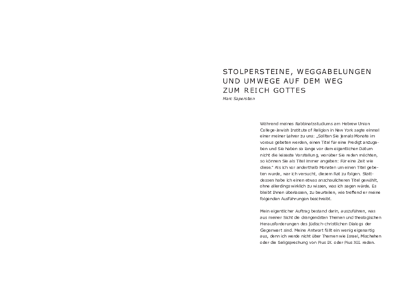 (PDF) Marc Saperstein, “Stolpersteine, Weggabelungen Und Umwege Auf Dem ...