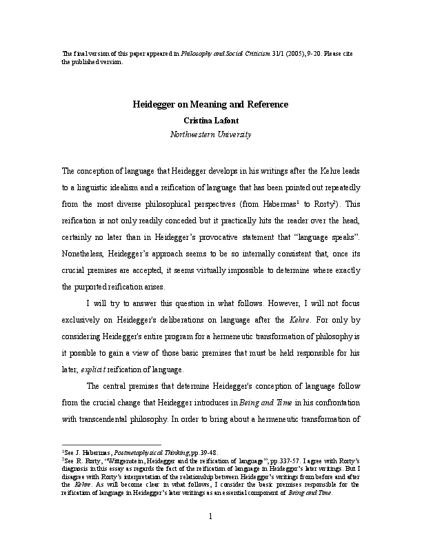 (PDF) Heidegger on meaning and reference