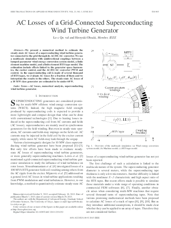 (PDF) AC losses of a grid-connected superconducting wind turbine generator