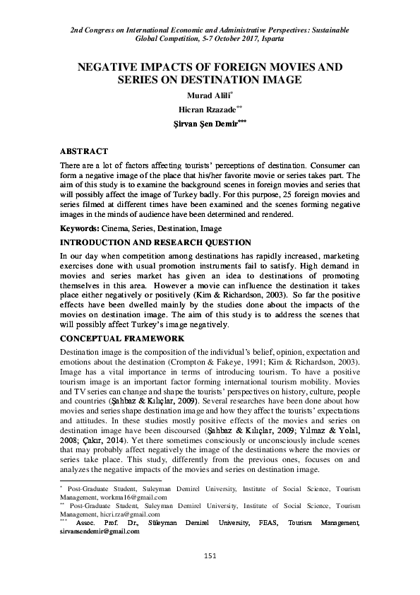 (PDF) NEGATIVE IMPACTS OF FOREIGN MOVIES AND SERIES ON DESTINATION IMAGE