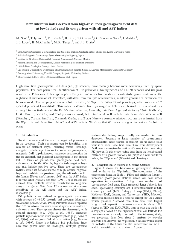 (PDF) New substorm index derived from high-resolution geomagnetic field data at low latitude and ...