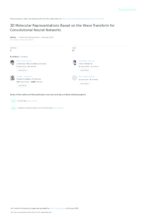 (PDF) 3D Molecular Representations Based on the Wave Transform for Convolutional Neural Networks