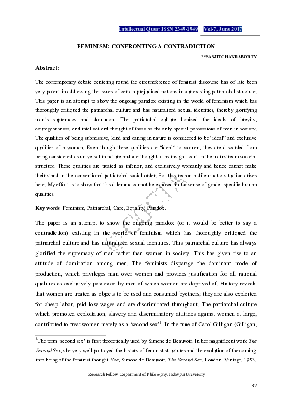 (PDF) FEMINISM: CONFRONTING A CONTRADICTION
