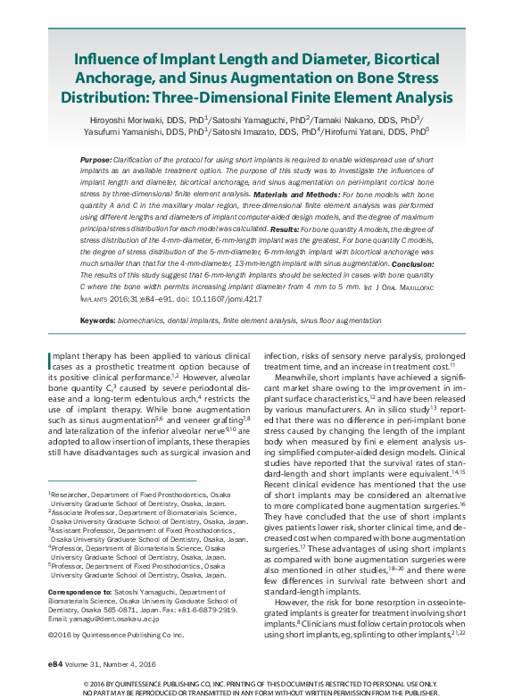 (PDF) Influence of Implant Length and Diameter, Bicortical Anchorage ...