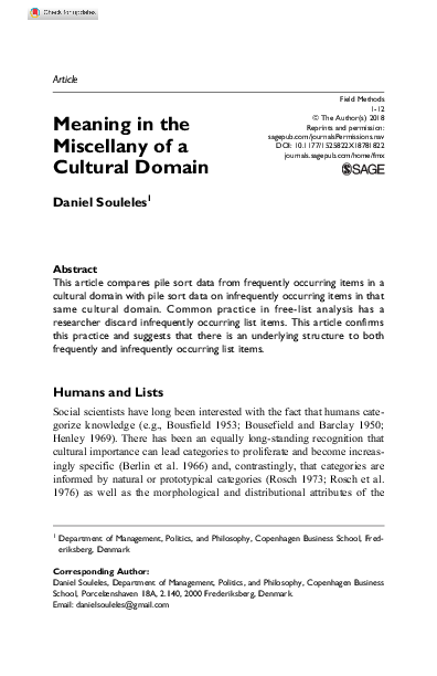 (PDF) Meaning in the Miscellany of a Cultural Domain