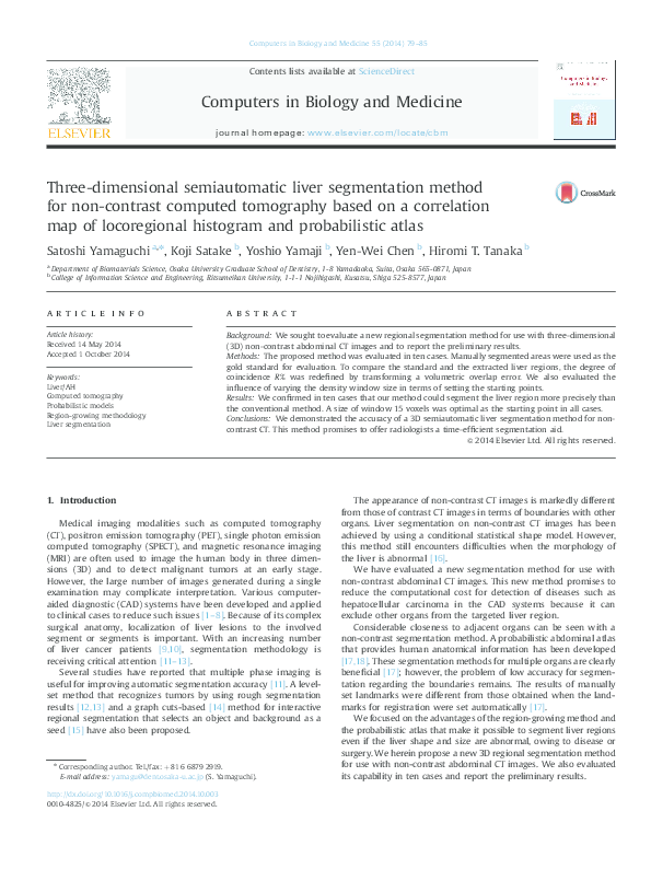 Pdf Three Dimensional Semiautomatic Liver Segmentation Method For Non Contrast Computed