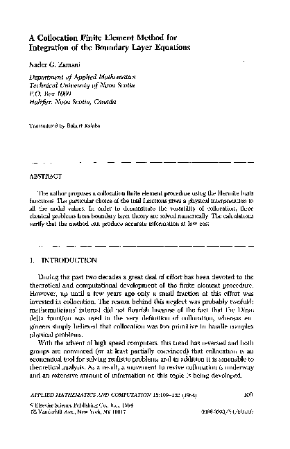 Pdf A Collocation Finite Element Method For Integration Of The Boundary Layer Equations