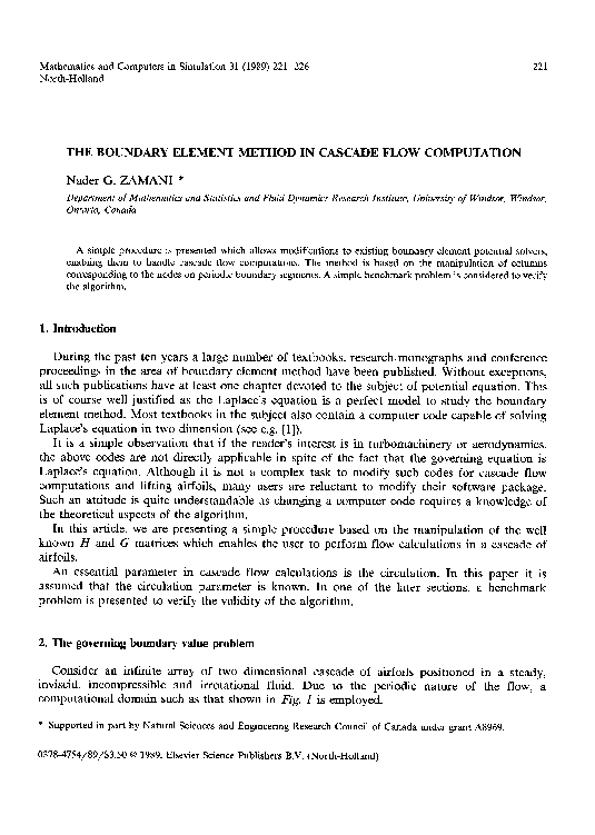 (PDF) The boundary element method in cascade flow computation