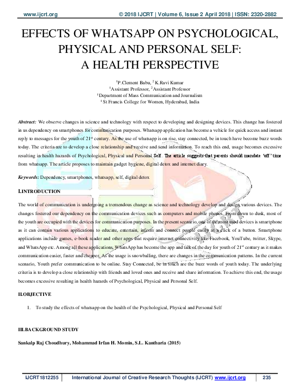 (PDF) EFFECTS OF WHATSAPP ON PSYCHOLOGICAL, PHYSICAL AND PERSONAL SELF ...