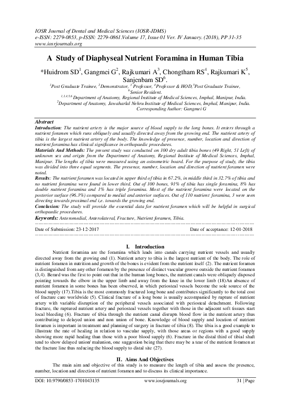 (PDF) Nutrient Foramina in Human Tibia: A Study
