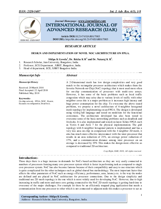 Pdf Design And Implementation Of Novel Noc Architecture On Fpga