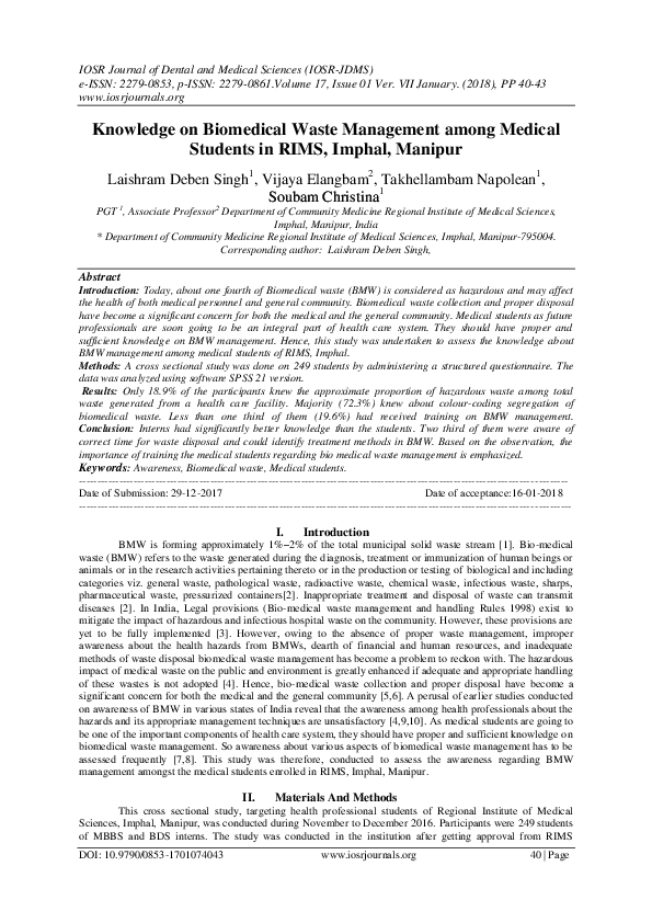 (PDF) Knowledge on Biomedical Waste Management among Medical Students ...