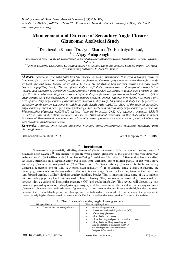 (PDF) Management and Outcome of Secondary Angle Closure Glaucoma ...