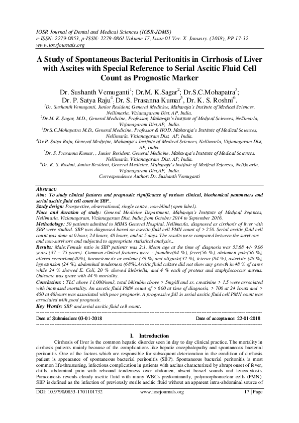(PDF) A Study of Spontaneous Bacterial Peritonitis in Cirrhosis of ...