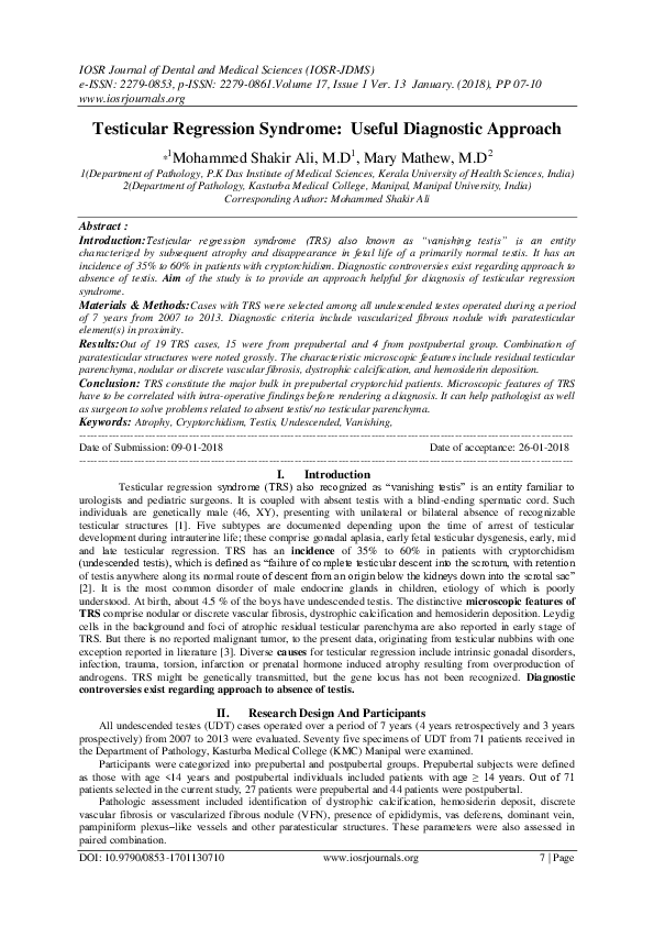 (PDF) Testicular Regression Syndrome: Useful Diagnostic Approach