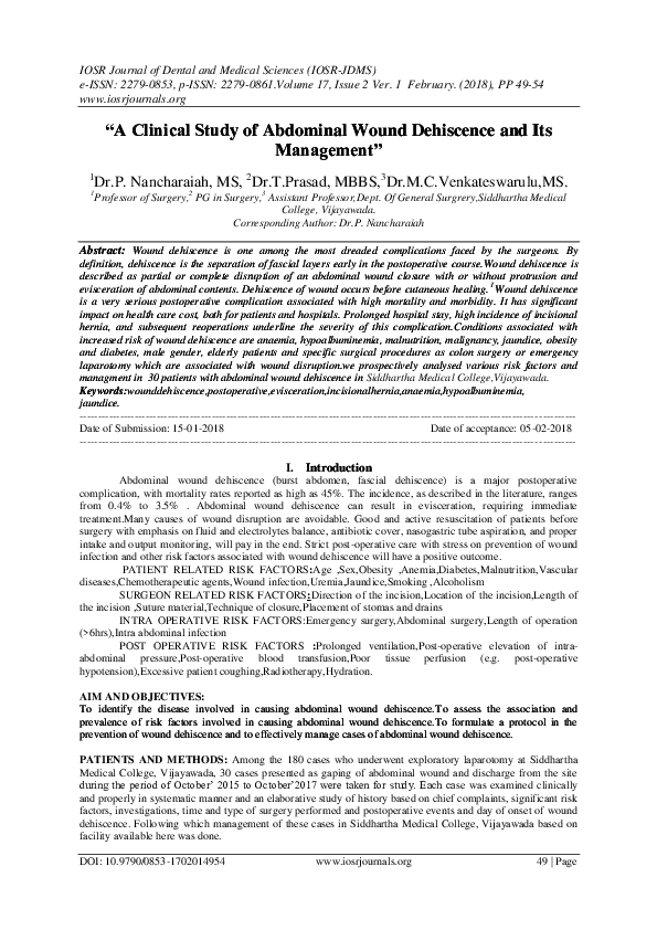 (PDF) A Clinical Study on Abdominal Wound Dehiscence and Its Management ...
