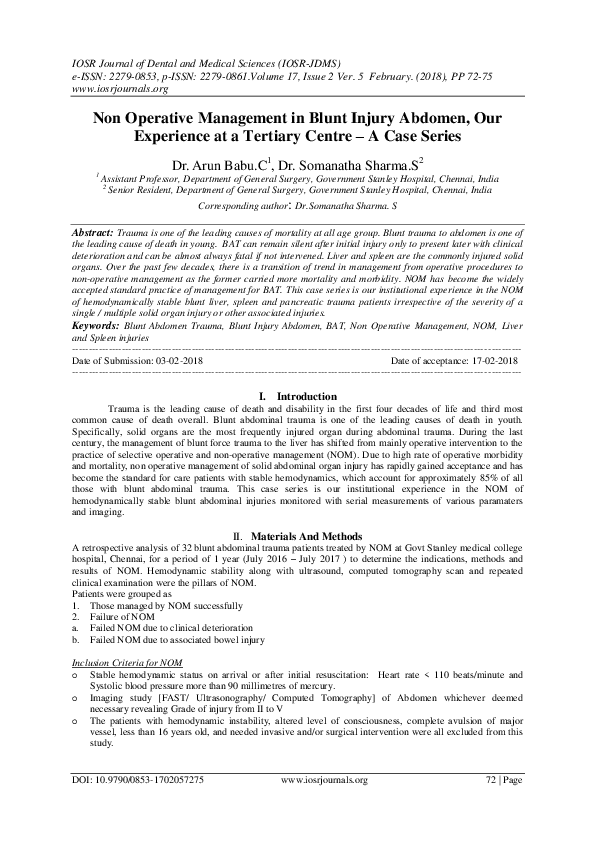 (PDF) Non Operative Management in Blunt Injury Abdomen, Our Experience ...