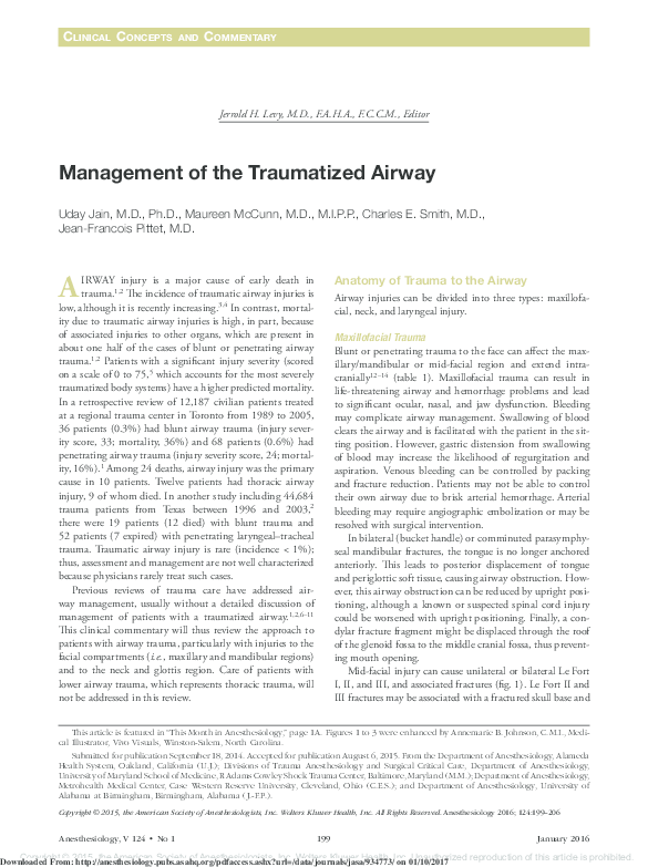 (PDF) Journal Management of Traumatized Airway