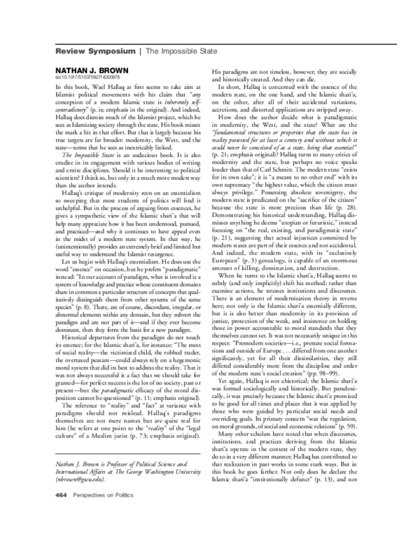 (PDF) Review Symposium: Hallaq, The Impossible State