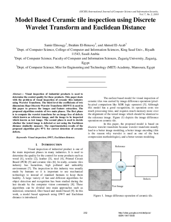 (PDF) Model Based Ceramic tile inspection using Discrete Wavelet Transform and Euclidean Distance
