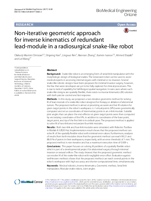 Pdf Non Iterative Geometric Approach For Inverse Kinematics Of Redundant Lead Module In A