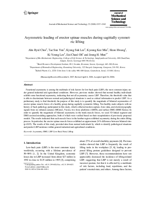 (PDF) Asymmetric loading of erector spinae muscles during sagittally ...
