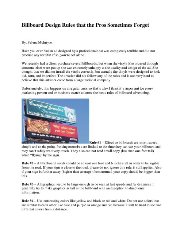 (DOC) Billboard Design Rules that the Pros Sometimes Forget