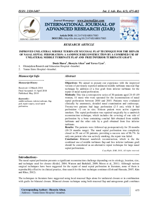 (PDF) IMPROVED UNILATERAL MIDDLE TURBINATE MUCOSAL FLAP TECHNIQUE FOR ...